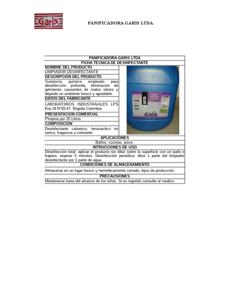 Ficha Tecnica Del Desinfectante | PDF