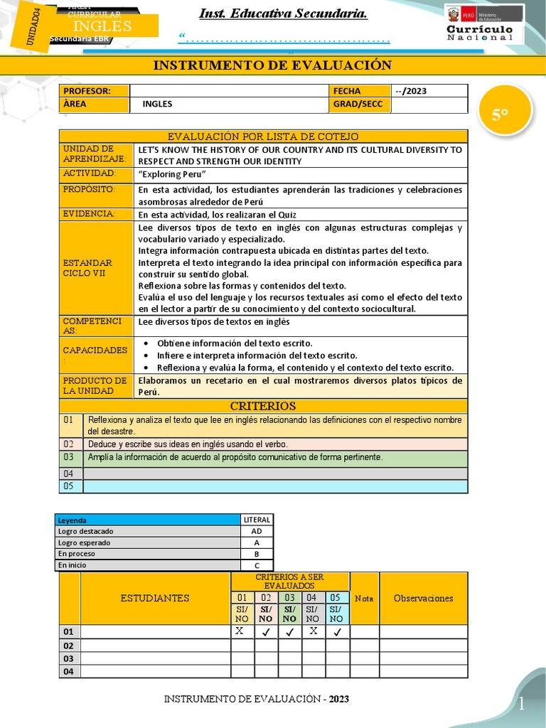 5° LC Act 04-Ingles-U4 | PDF