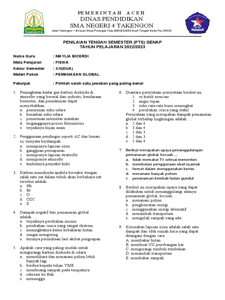 Fisika X Soal PTS Genap 22-23 | PDF