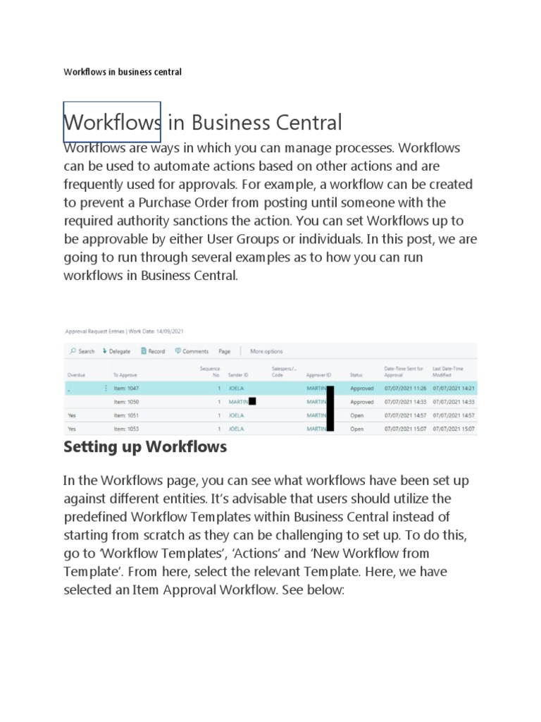 Workflows in Business Central | PDF