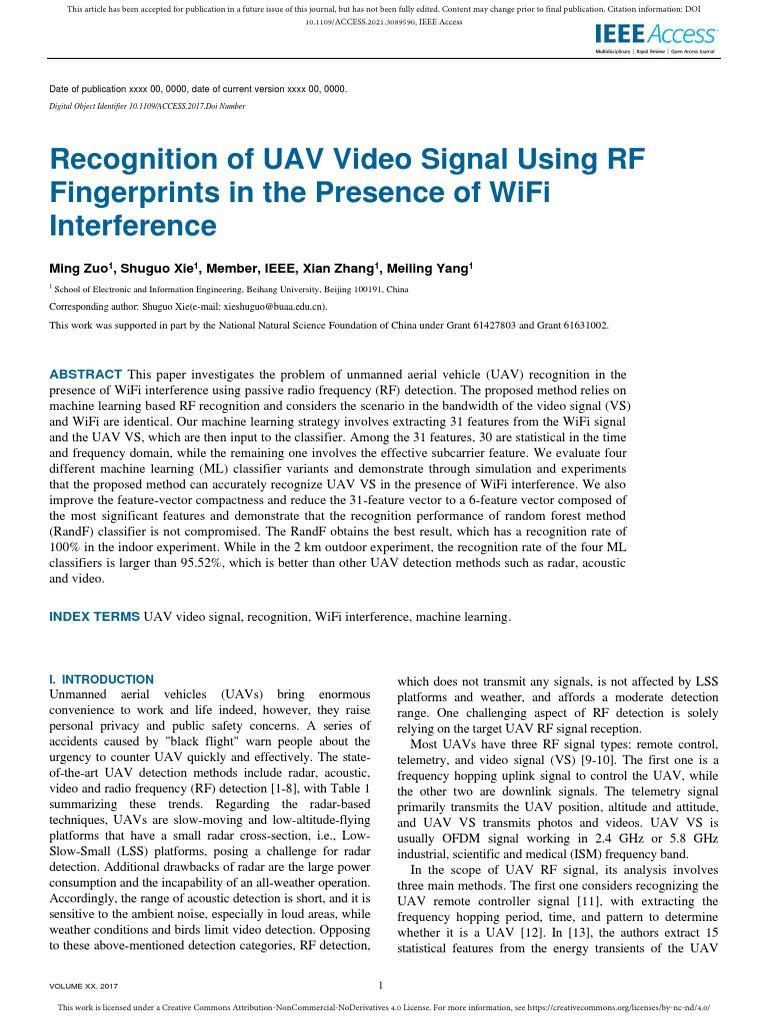 Recognition of UAV Video Signal Using RF Fingerpri | PDF