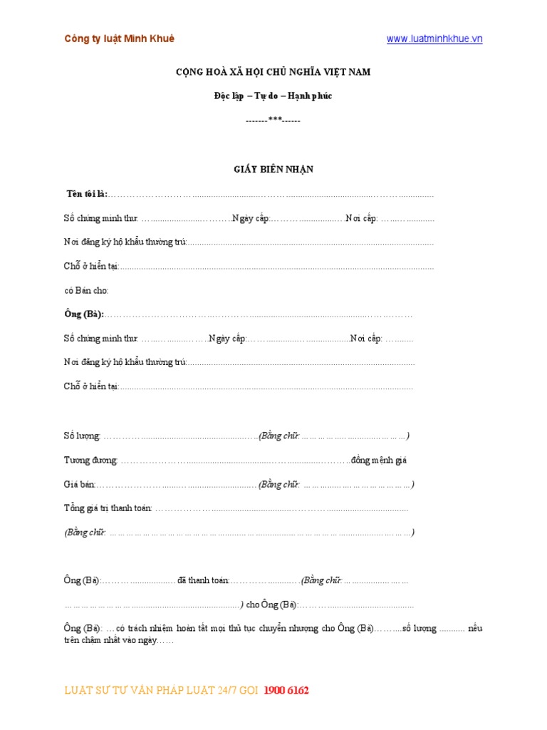 Mau Giay Bien Nhan Dat Coc | PDF