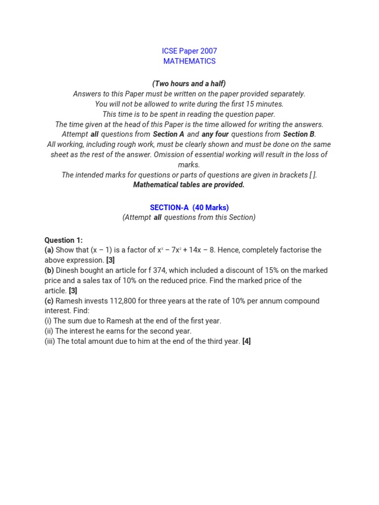 ICSE Paper 2007 | PDF