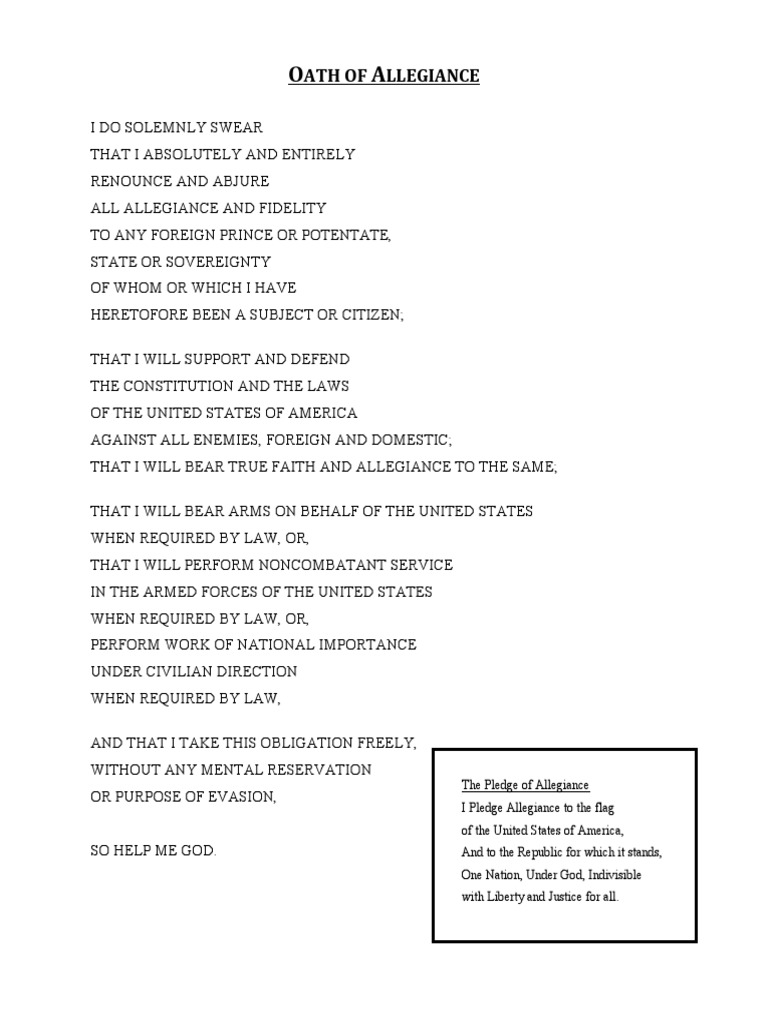 Oath of Allegiance to the USA | PDF | Politics