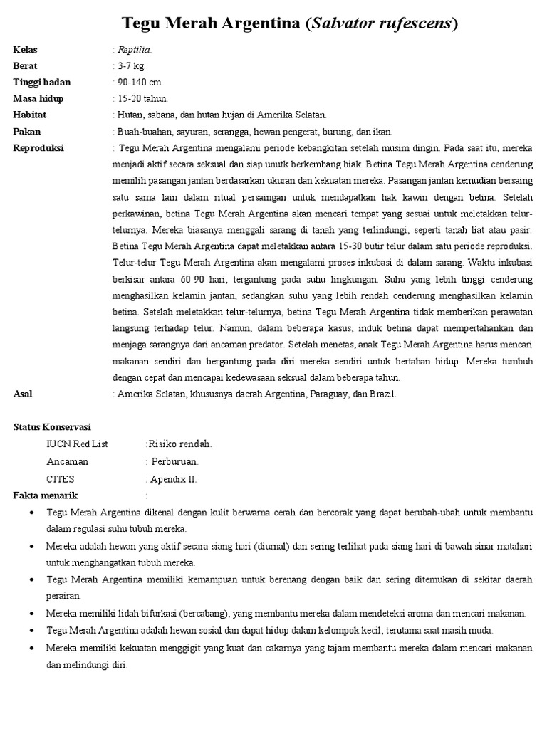Tegu Merah, Katak Lembu, Caiman Lizard | PDF