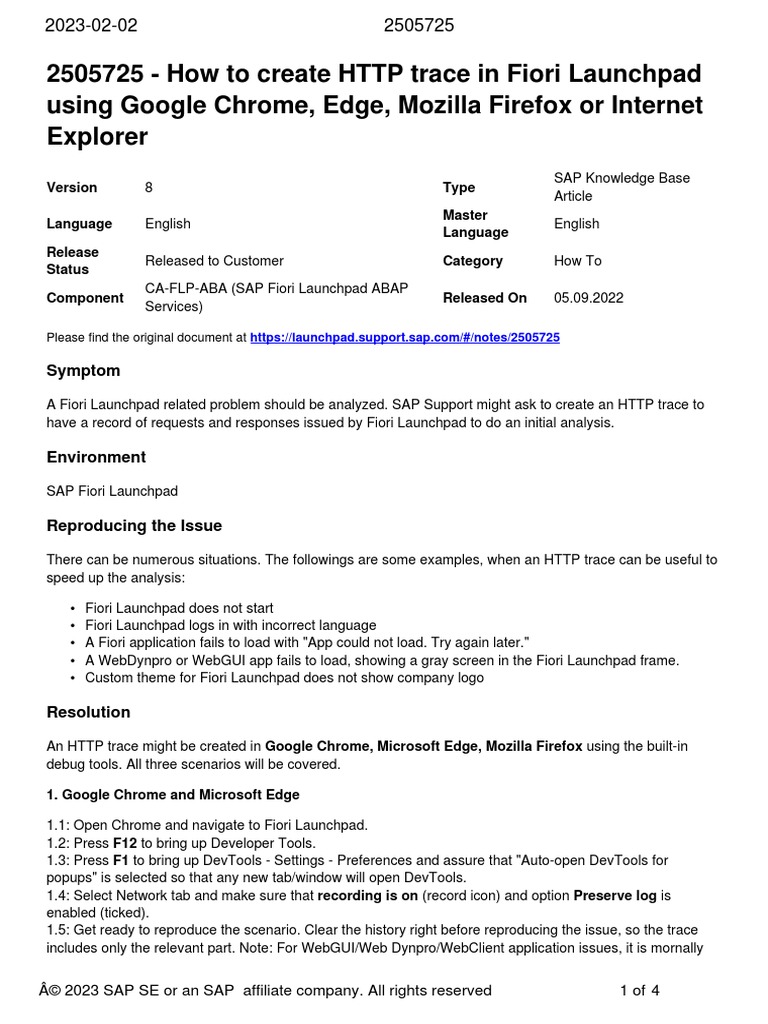 How To Create HTTP Trace in Fiori Launchpad Using Google Chrome, Edge ...