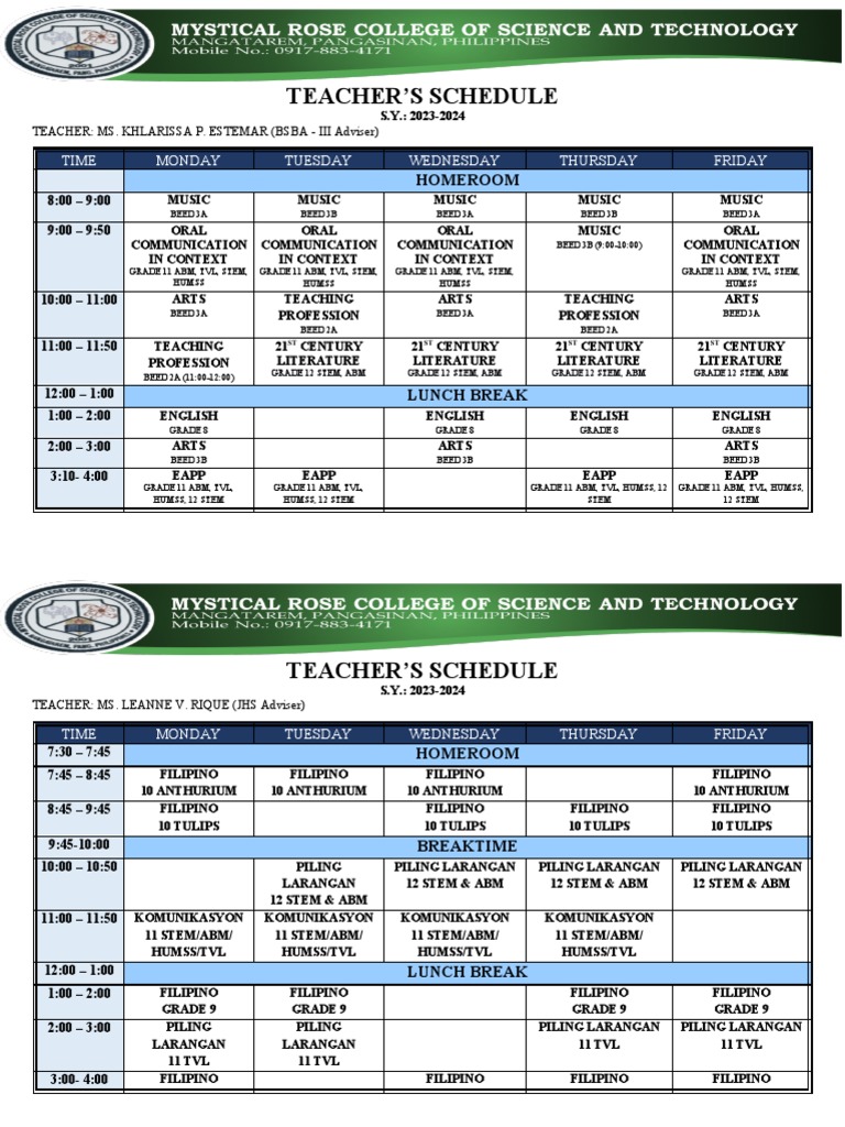 Khlariss Sched | PDF