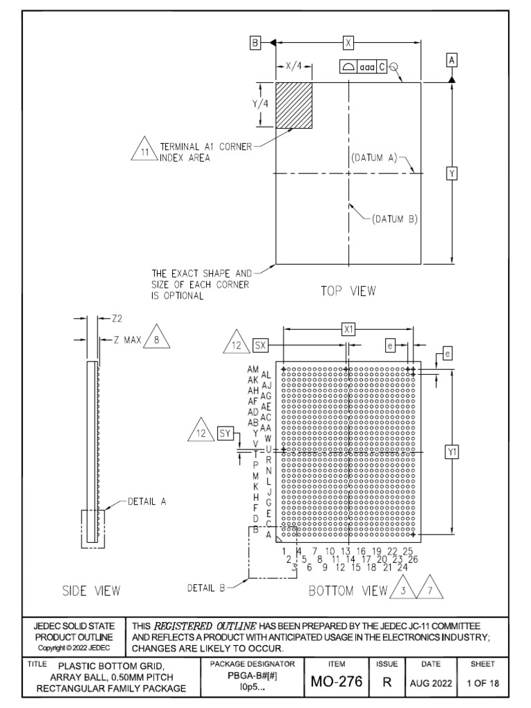 JEDEC MO-276R：2022 Plastic Bottom Grid, Array Ball, 0.50 Mm Pitch ...