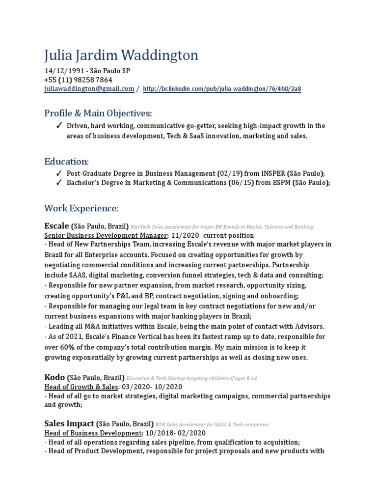 CV Julia Waddington AGO - 2023 | PDF