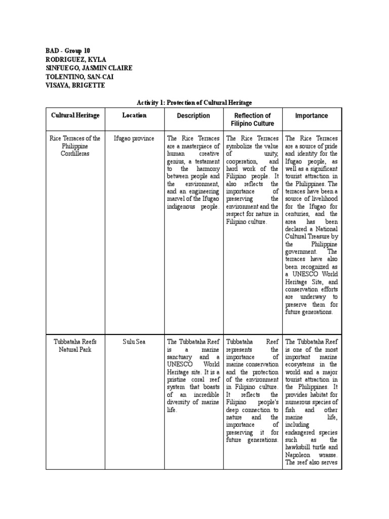 Activity 1 Protection of Cultural Heritage | PDF