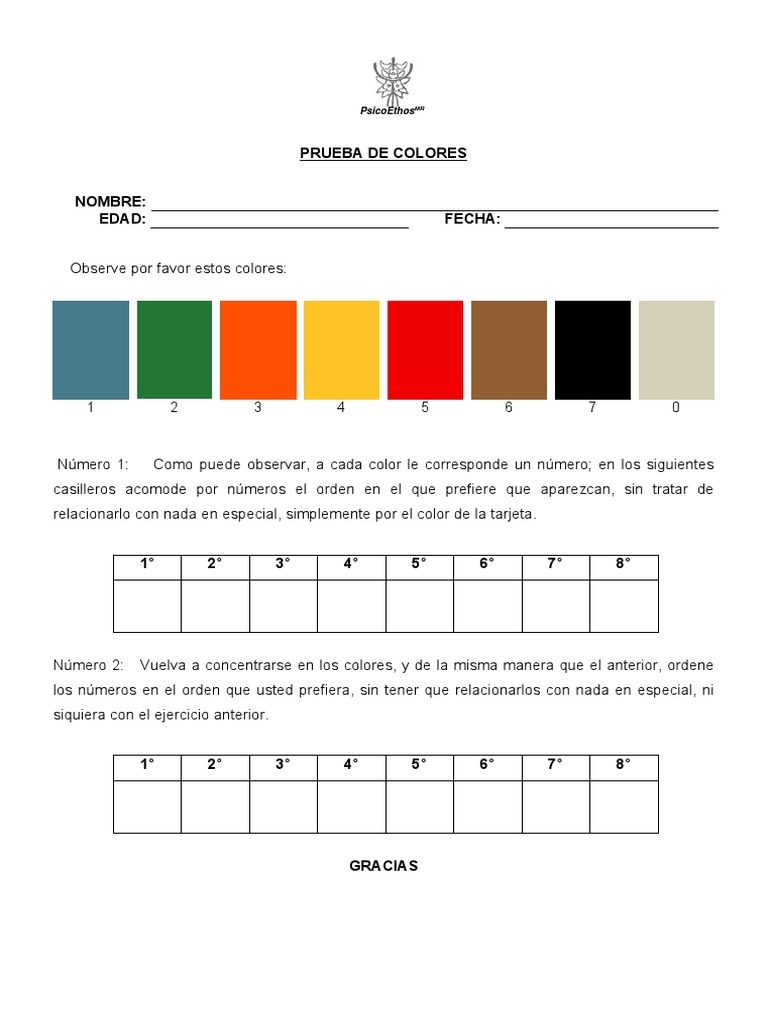 Test de Los Colores Lüscher (Formato) | PDF