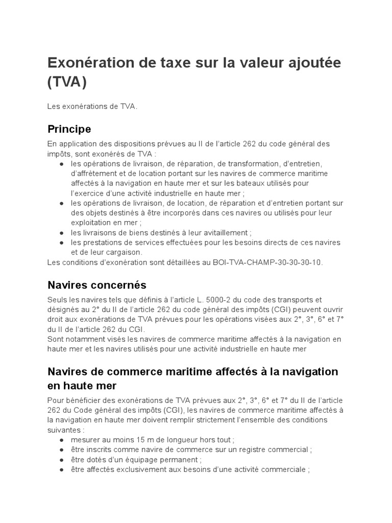 Exonération de Taxe Sur La Valeur Ajoutée (TVA) Maritime | PDF