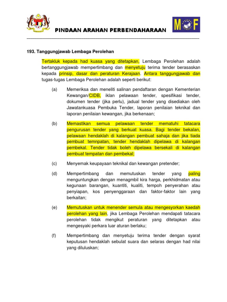 AP 193 Tanggungjawab Lembaga Perolehan | PDF