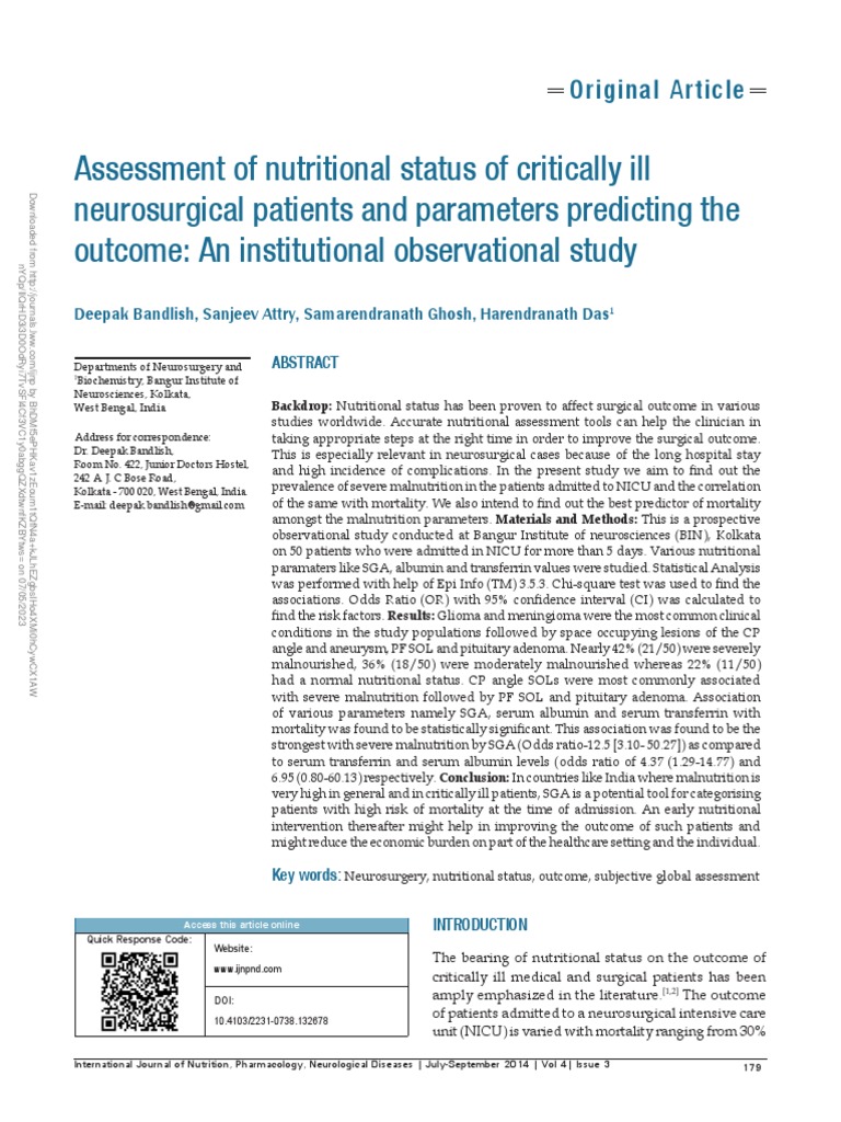 Nutritional Status in Neurosurgical ICU Patients | PDF