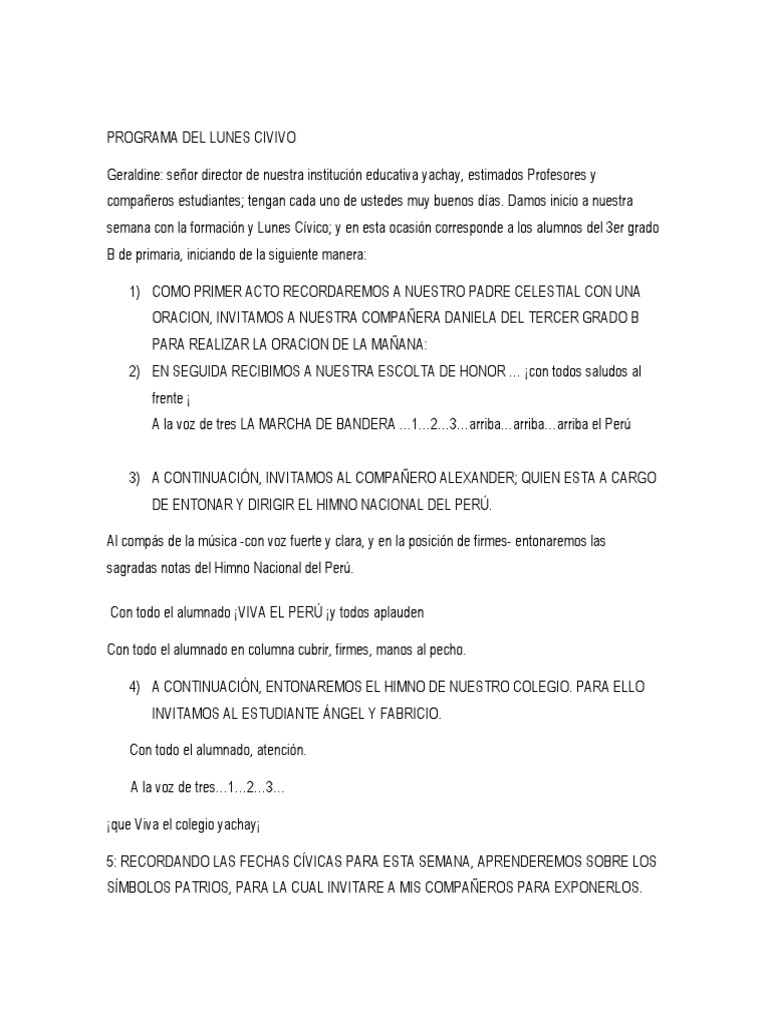 PROGRAMA DEL LUNES CIVICO | PDF