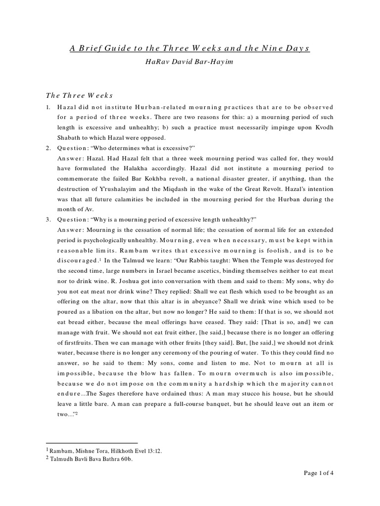 A Brief Guide To The Three Weeks and The Nine Days - HaRav David Bar ... A Brief Guide To The Three Weeks and The Nine Days - HaRav David Bar ...