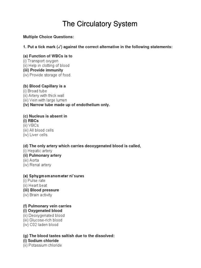 Selina Concise Biology Solutions Class 6 Chapter 6 The Circulatory ...