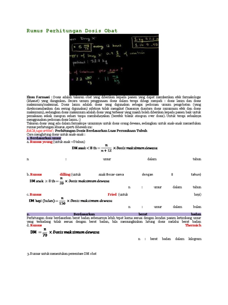 Rumus Perhitungan Dosis Obat | PDF