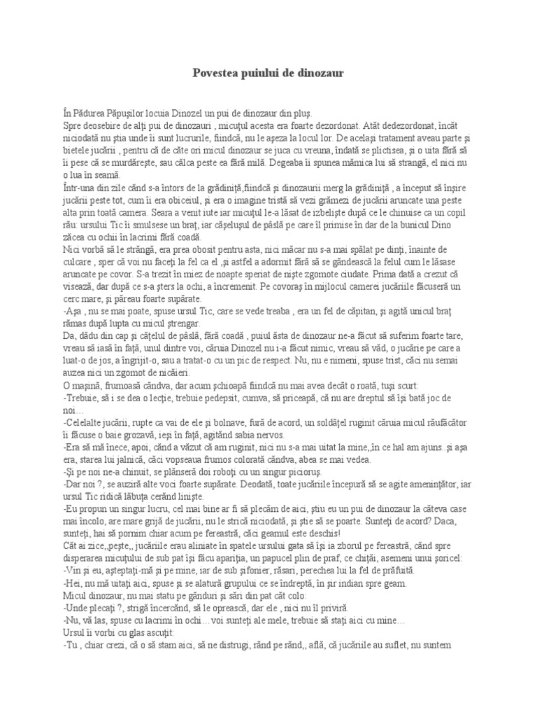 Povestea Puiului de Dinozaur | PDF