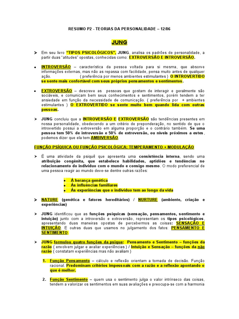 Jung: Introversão e Extroversão | PDF | Extroversão e introversão ...