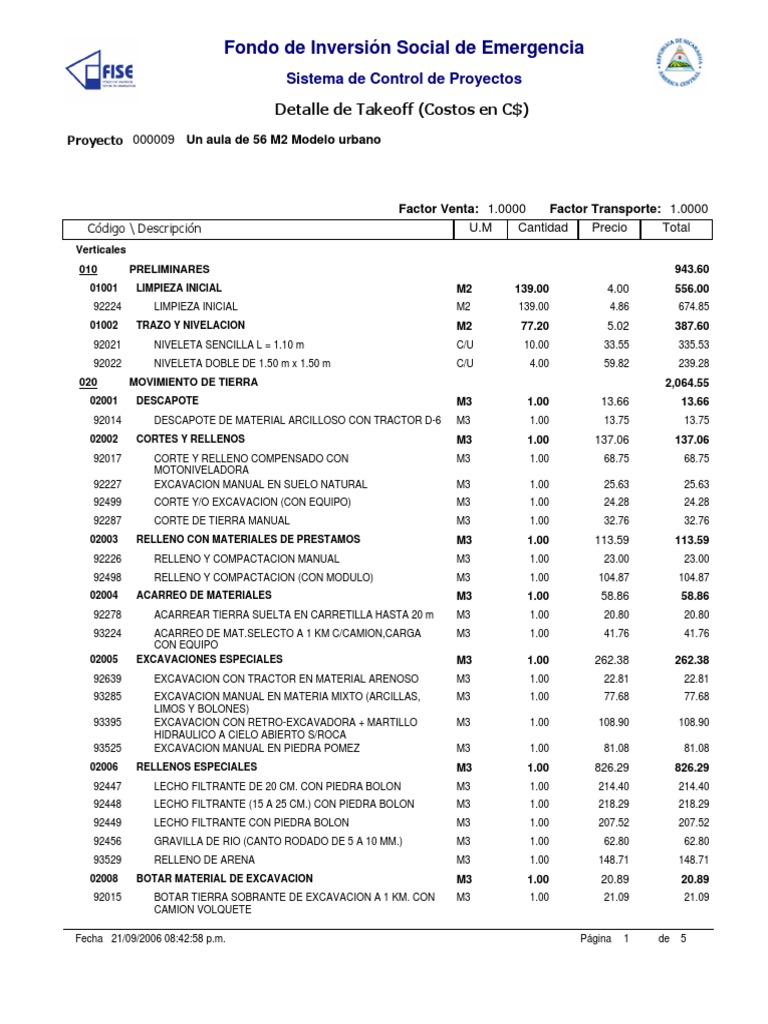 Detalle de Takeoff - Proyecto 000009 | PDF