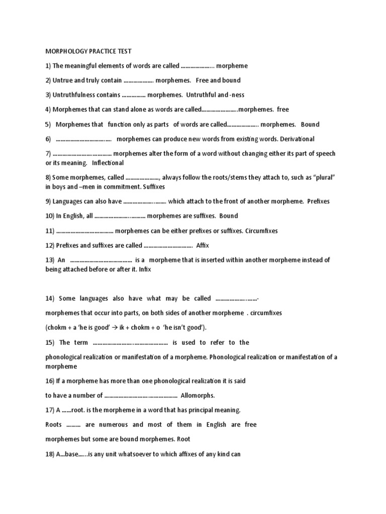 Morphology Practice Test | PDF