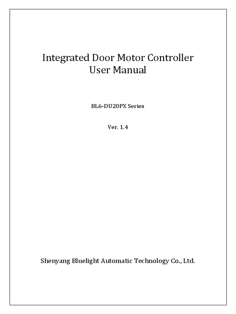 Integrated Door Motor Controller User Manual (Rev.1.4) | PDF