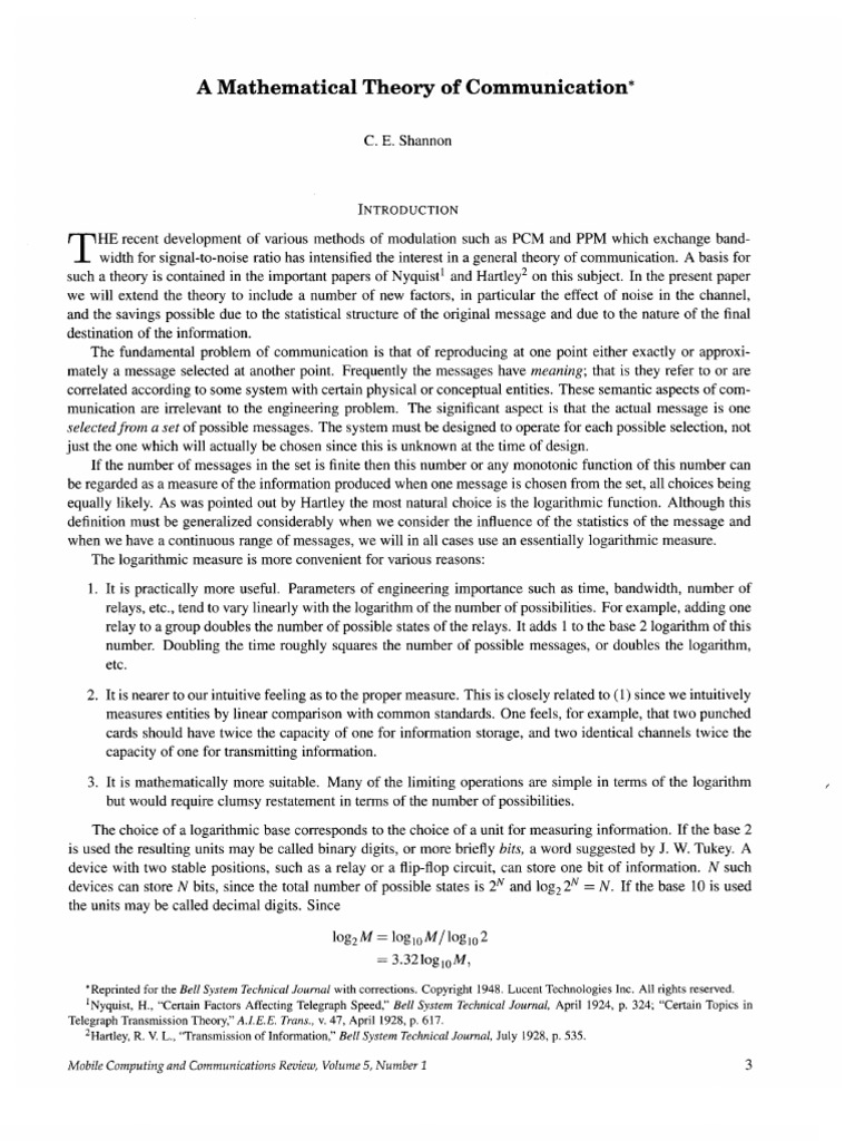 A Mathematical Theory of Communication Shanon | PDF | Bit | Code