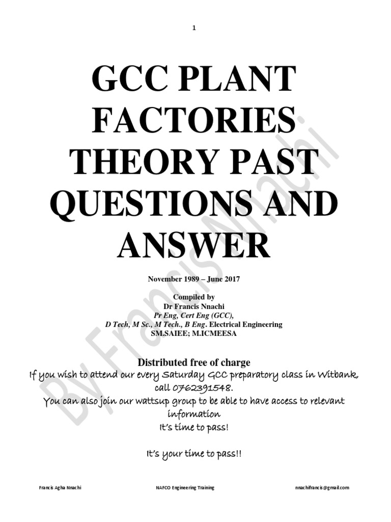 1989 to 2017 GCC FACTORY PLANT Theory Questions and Answers (1) | PDF