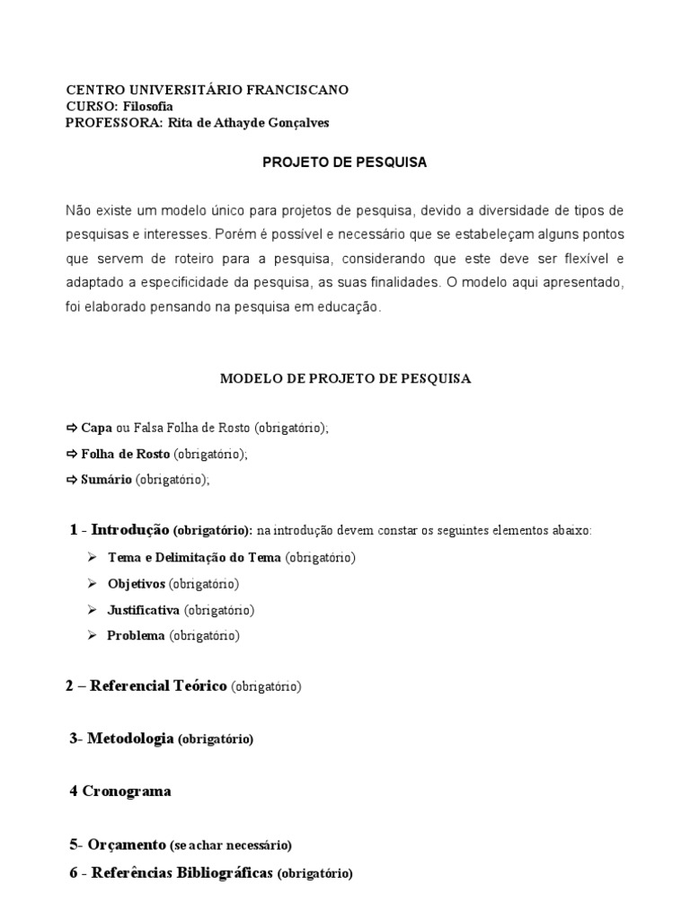 Projeto De Pesquisa Modelo Pdf Metodologia Science