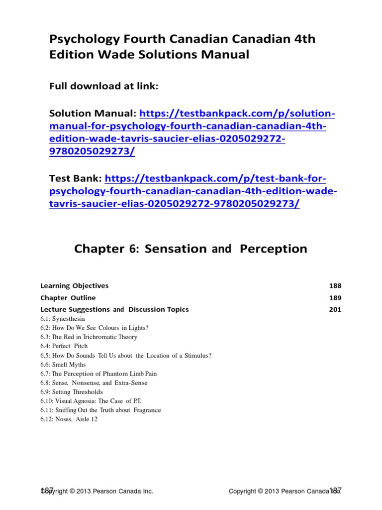 Psychology Fourth Canadian Canadian 4th Edition Wade Solutions Manual ...