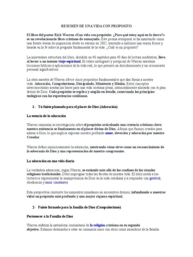 RESUMEN DE UNA VIDA CON PROPOSITO | PDF