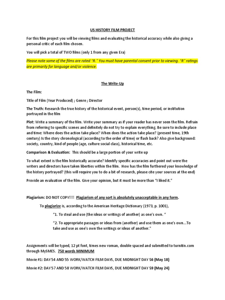 Us History Film Project 2023 | PDF