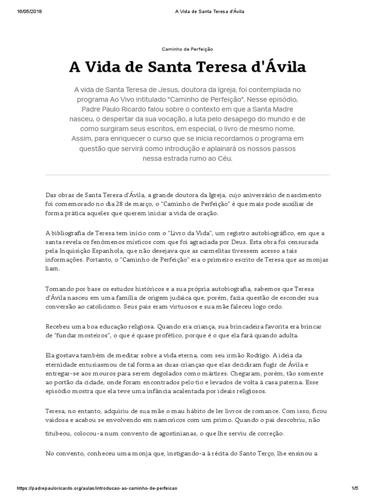 A Vida De Santa Teresa D ávila Pdf