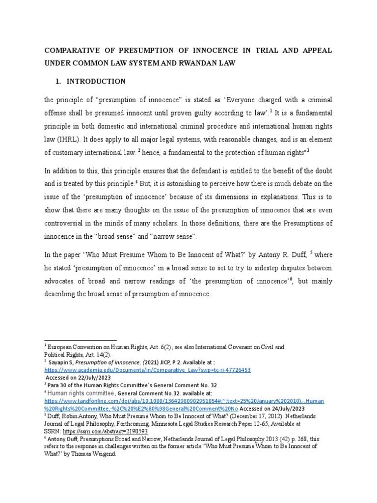 Presumption of Innocence: Common Law vs. Rwandan Law | PDF | Burden Of ...