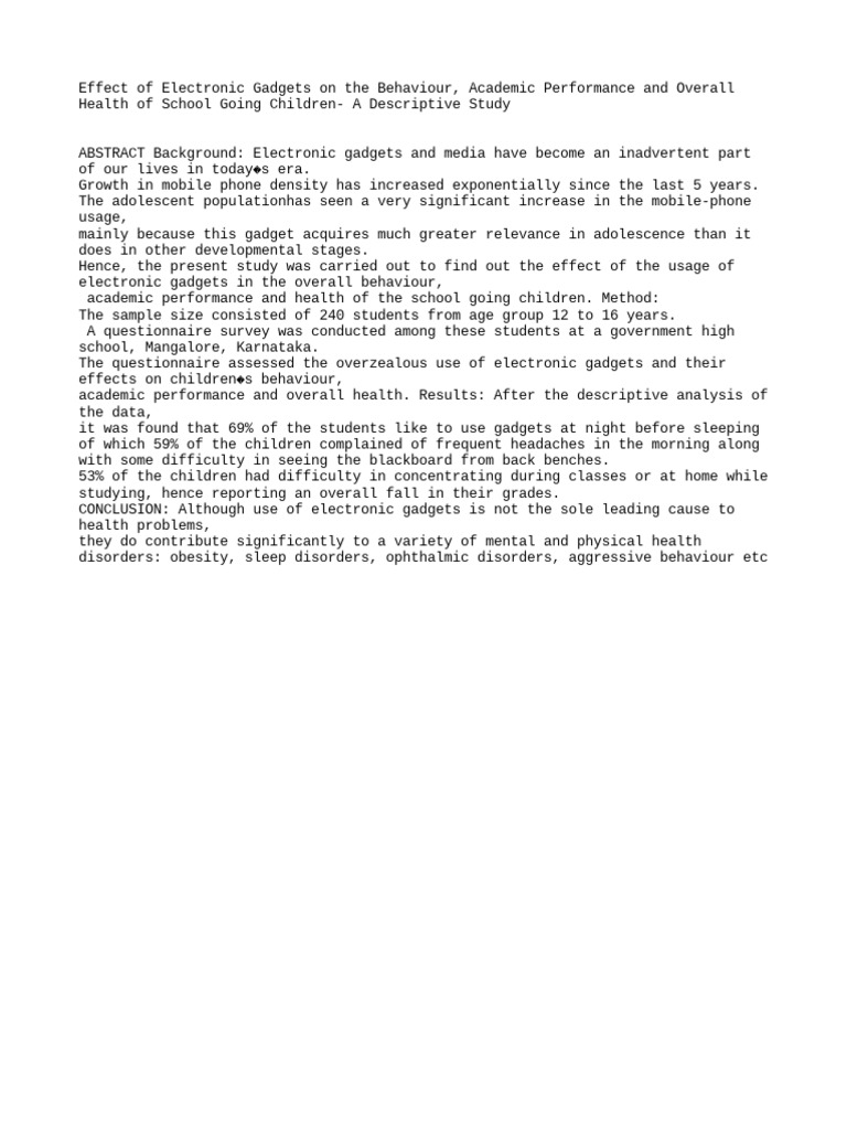 Effects of Electronic Gadgets | PDF