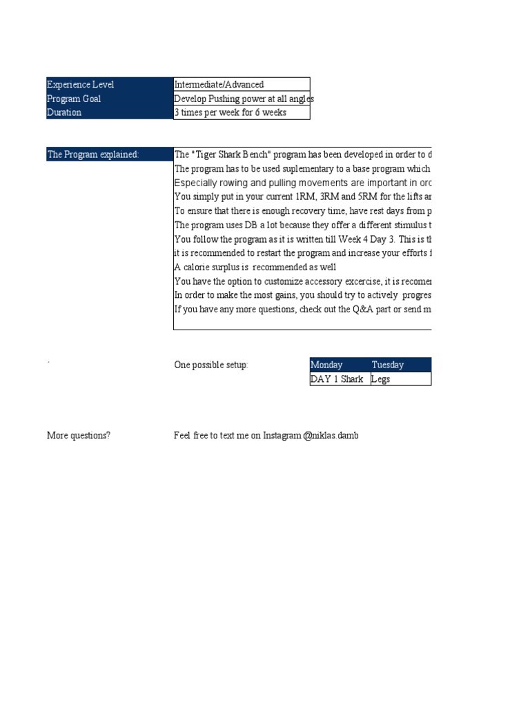 Tiger Shark Bench Press Program by Nik D | PDF