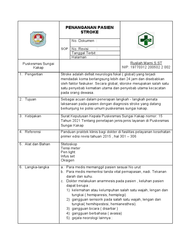 Sop Penanganan Pasien Stroke | PDF