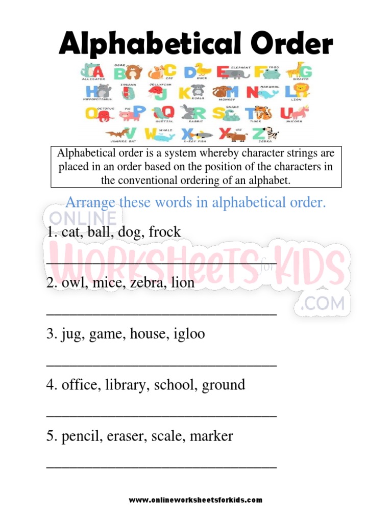 Alphabetical Order Worksheets For Grade 1-3 | PDF