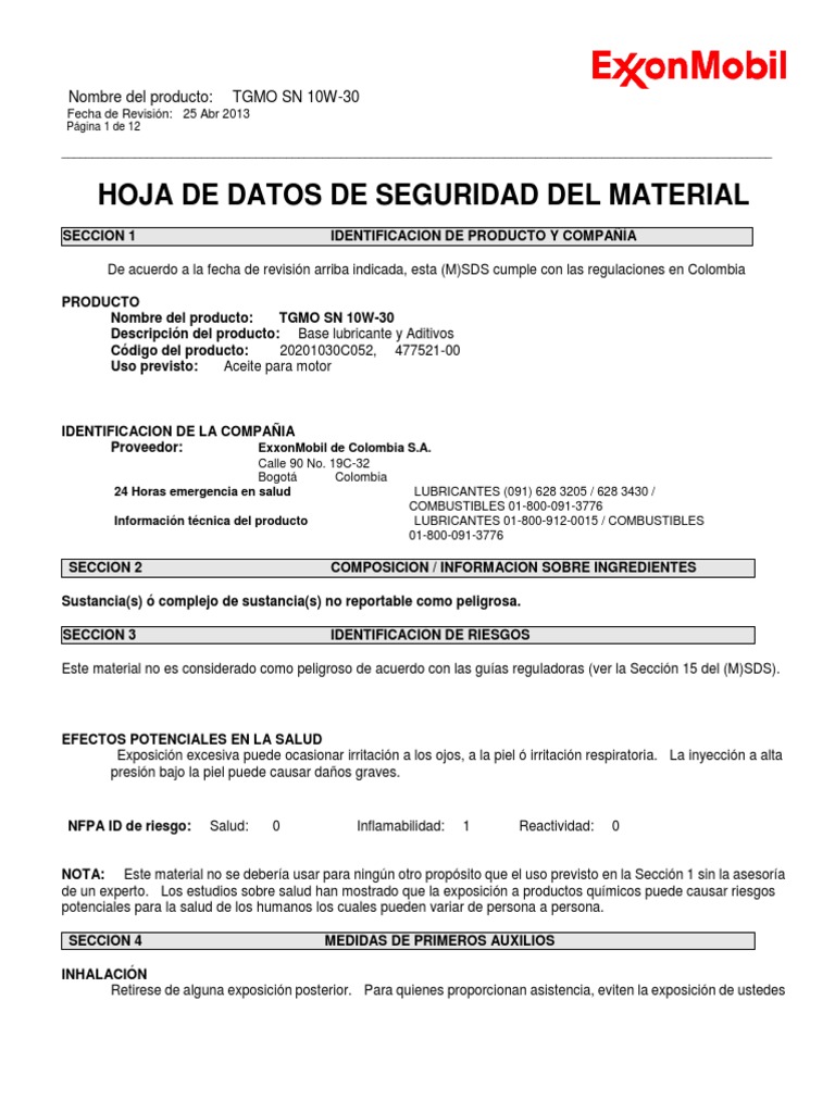 MSDS TGMO SN 10W-30 (Atlantic) | PDF