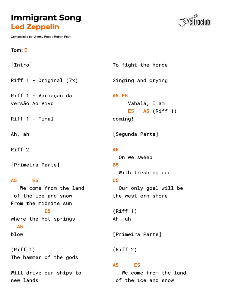 Immigrant Song - Led Zeppelin | PDF