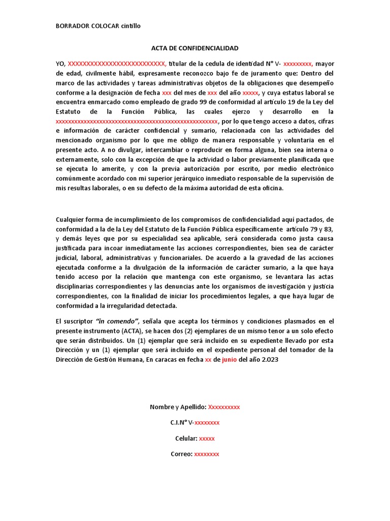 Acta de Confidencialidad | PDF