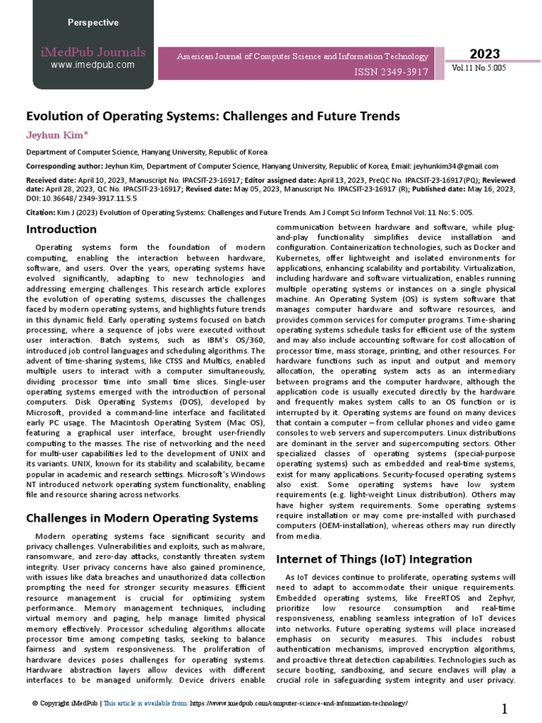 Evolution of Operating Systems Challenges and Future Trends | PDF