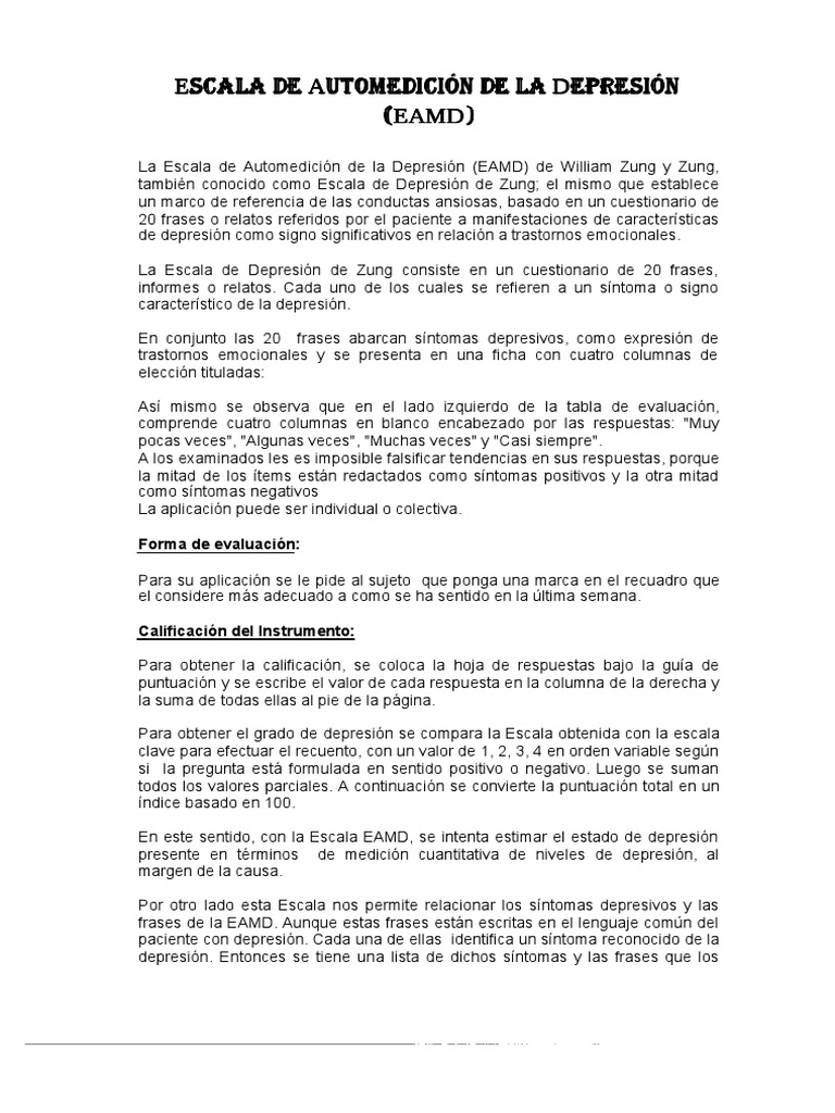 Escala de Zung para Medir Ansiedad | PDF