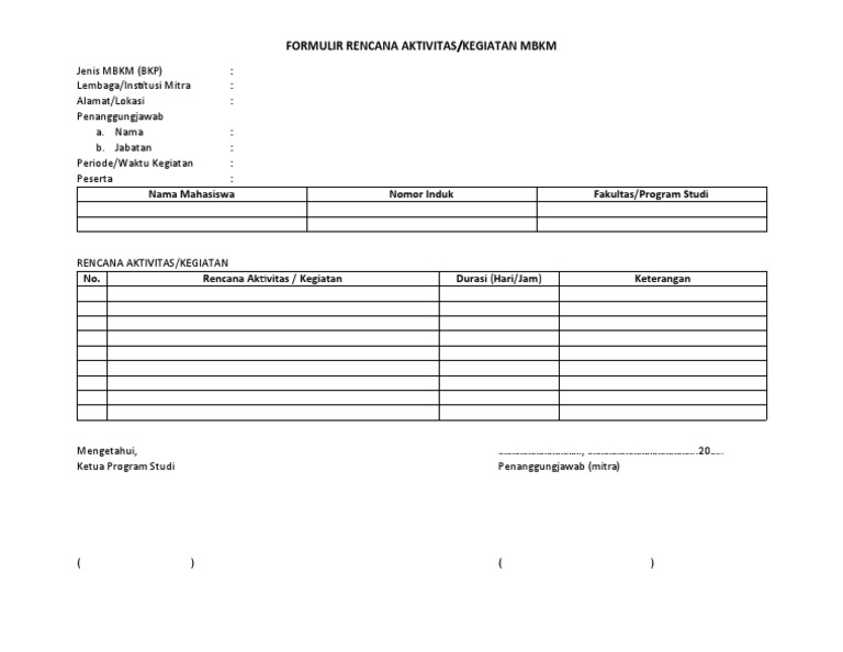 Draft-Formulir Rencana Aktivitas MBKM | PDF