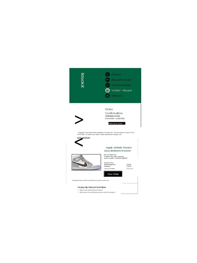 StockX Order Confirmation for AirPods Pro | PDF