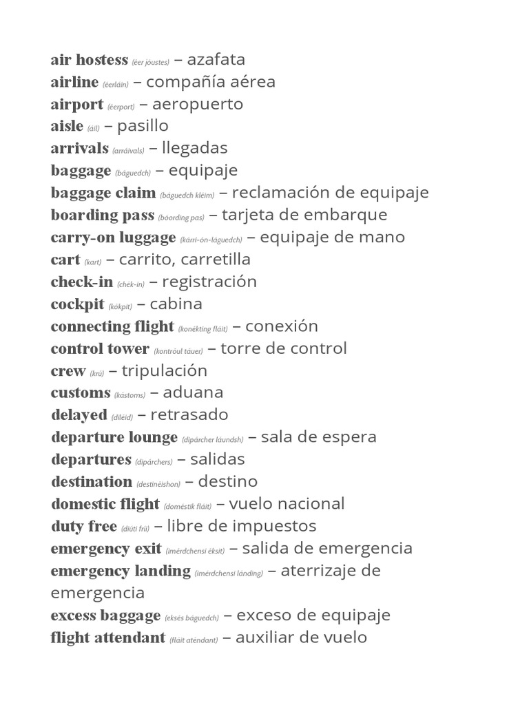Vocabulario del Aeropuerto en Inglés y Español | PDF
