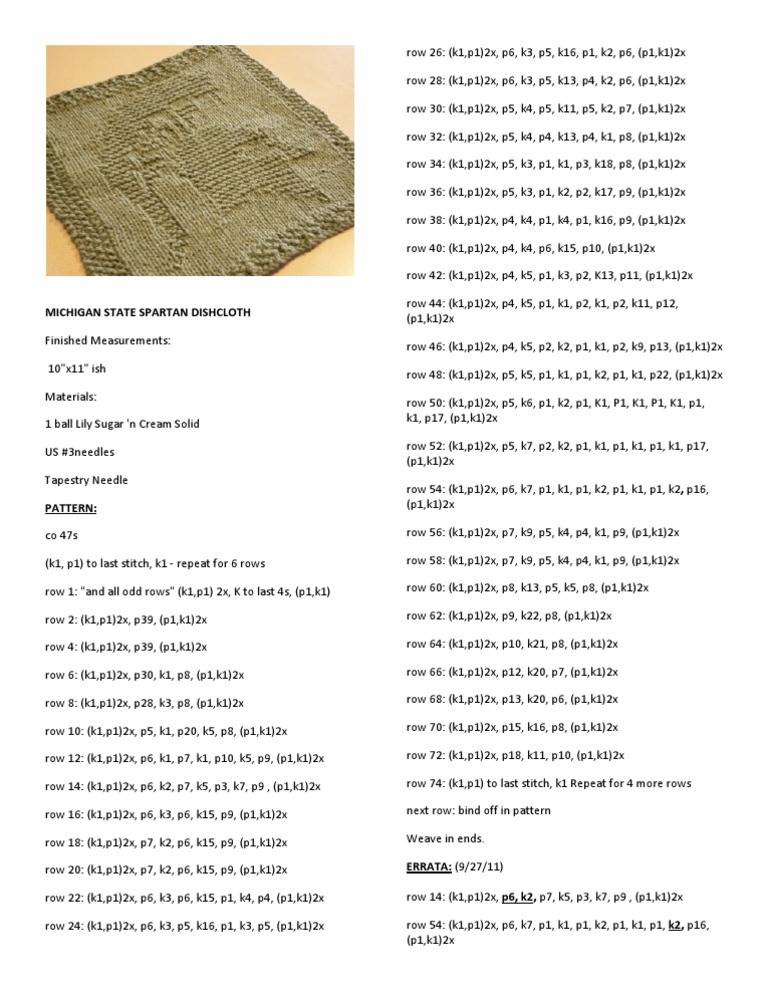 Michigan State Spartan Dishcloth Pattern | PDF