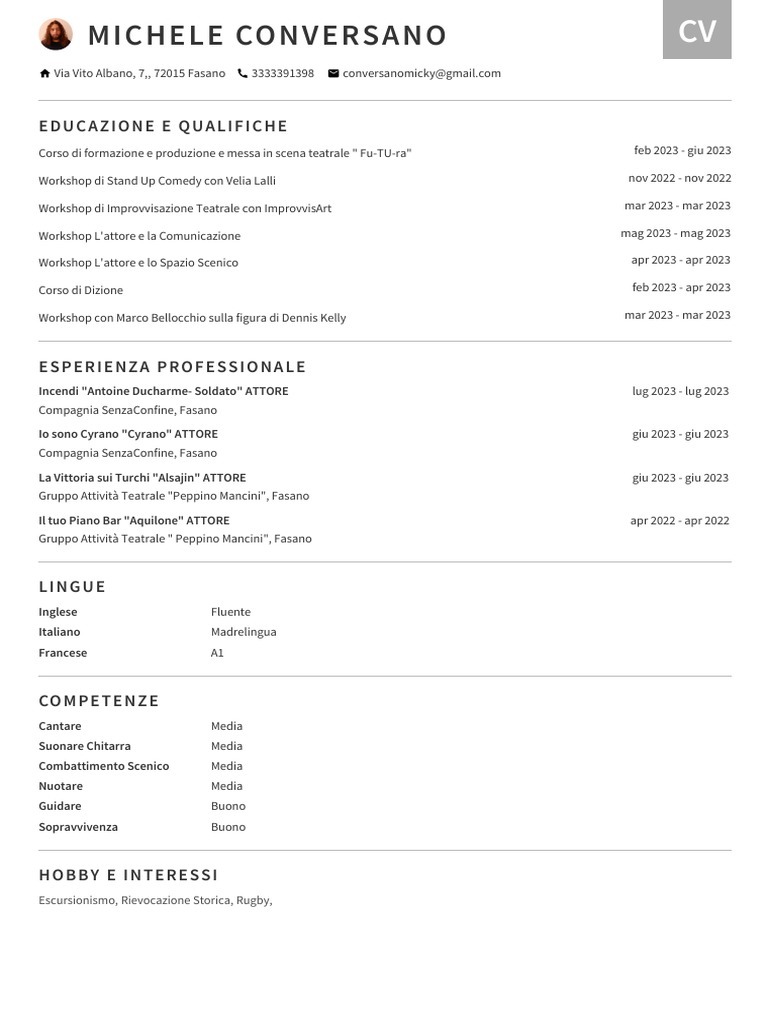 Curriculum Vitae Michele Conversano | PDF