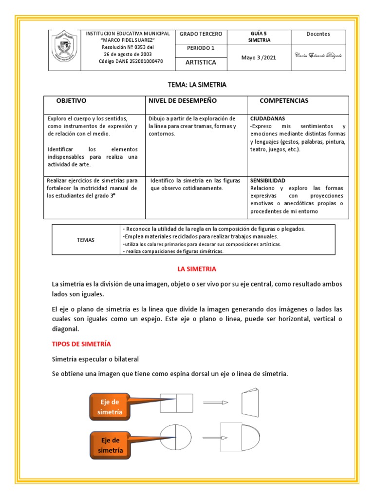 GUIA 5 Artistica La Simetria 3° | PDF | Simetría | Dibujo